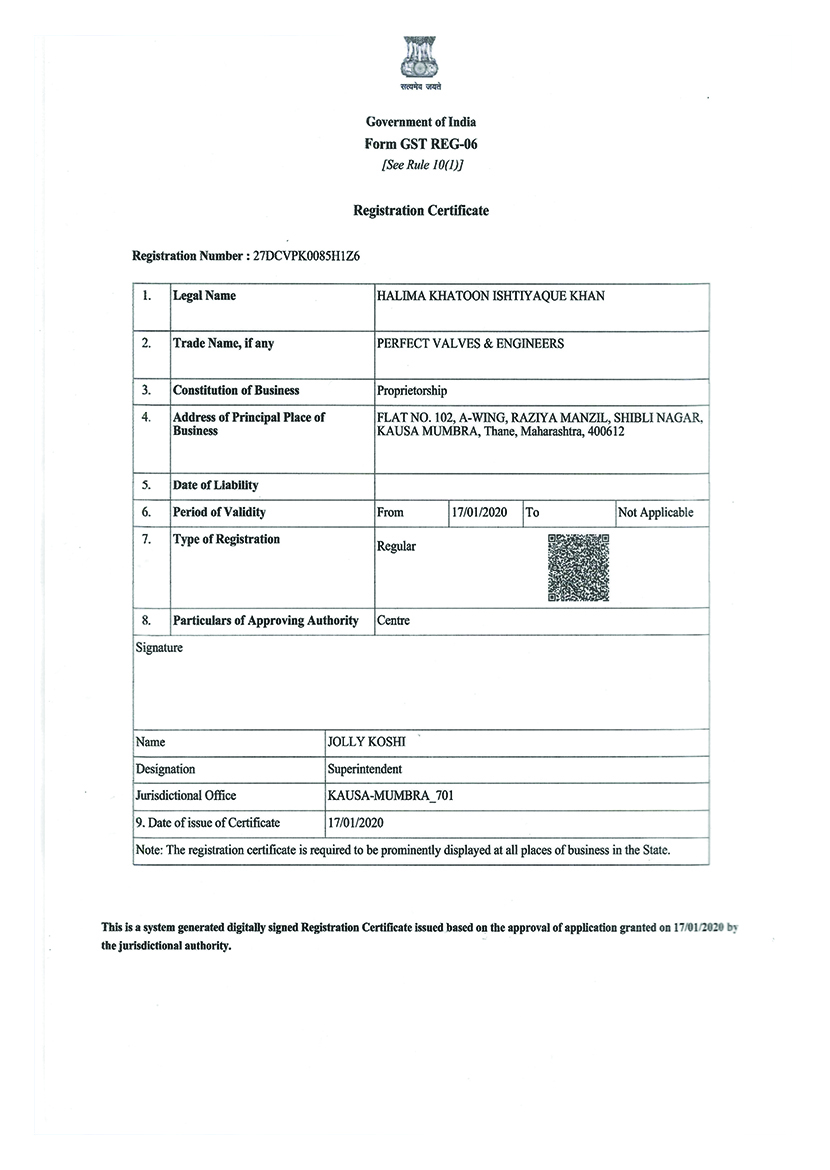 Certifications - Perfect Valves and Engineers