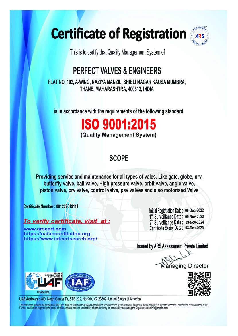 Certifications - Perfect Valves and Engineers